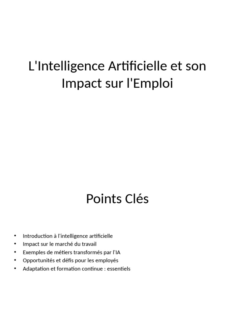 Presentation 1 L Intelligence Artificielle Et Son Impact Sur L Emploi Pdf
