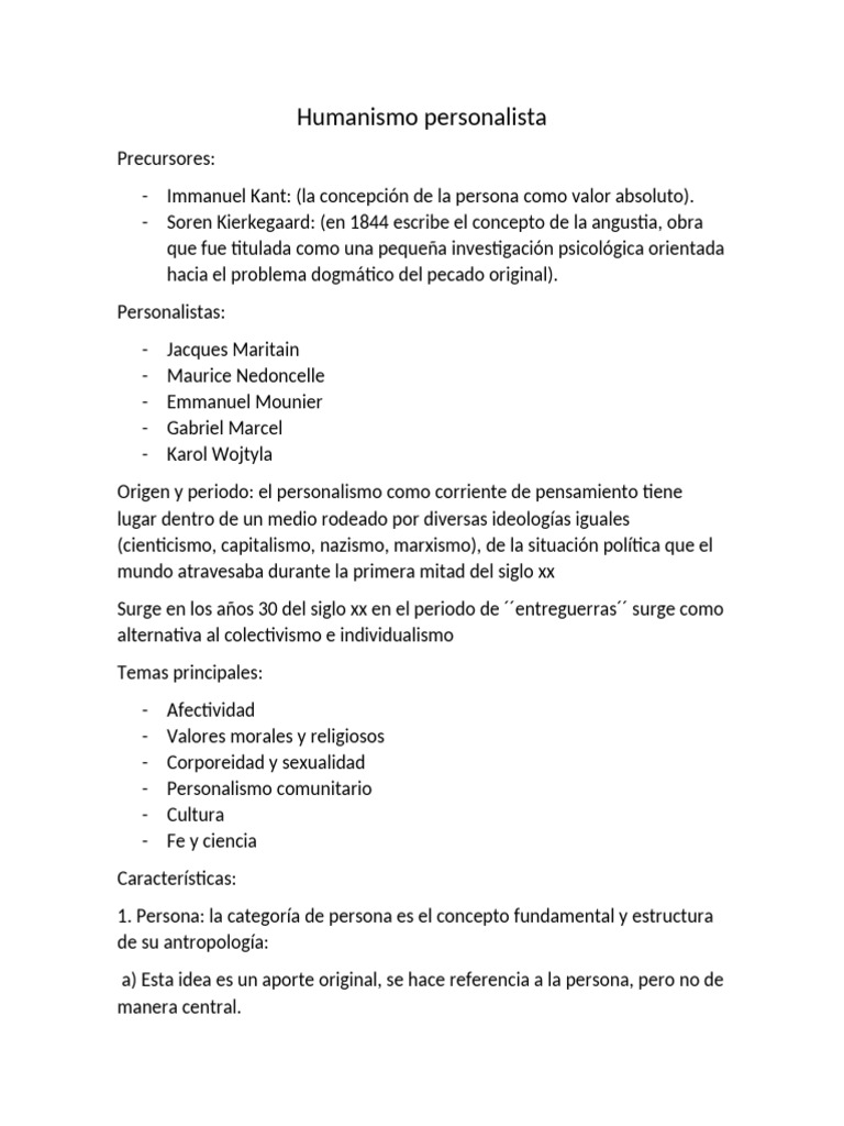 Humanismo Personalista | PDF | Educación en artes liberales