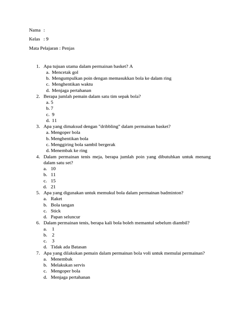 Soal Kelas 9 | PDF | Game & Aktivitas