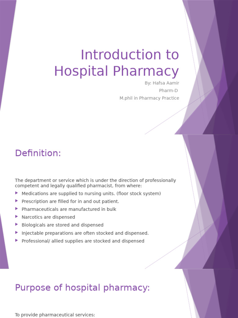 Introduction to Hopital Pharmacy | PDF | Pharmacy | Pharmacist