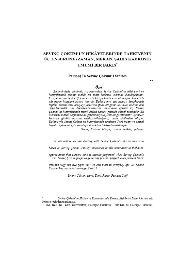 Sev N Okum Un H K Yeler Nde Tahk Yen N Unsuruna Zaman, Mek N, Ahis ...