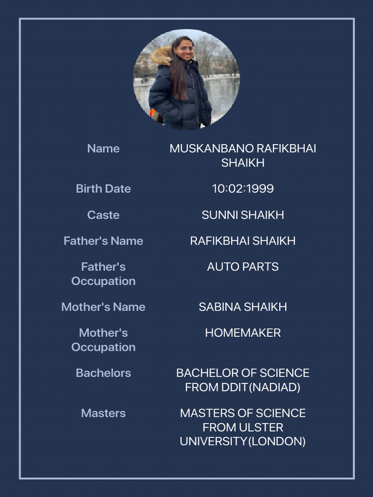 Muskanbano Shaikh: Profile Overview | PDF