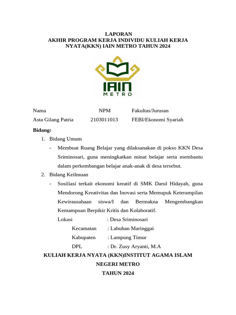 Contoh LAPORAN KKN | PDF | Ilmu Sosial