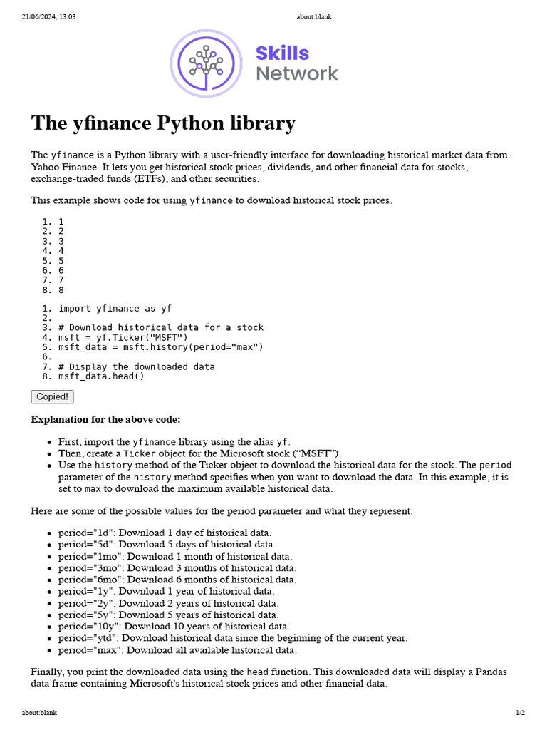The Yfinance Python Library | PDF | Stocks | Computer Programming