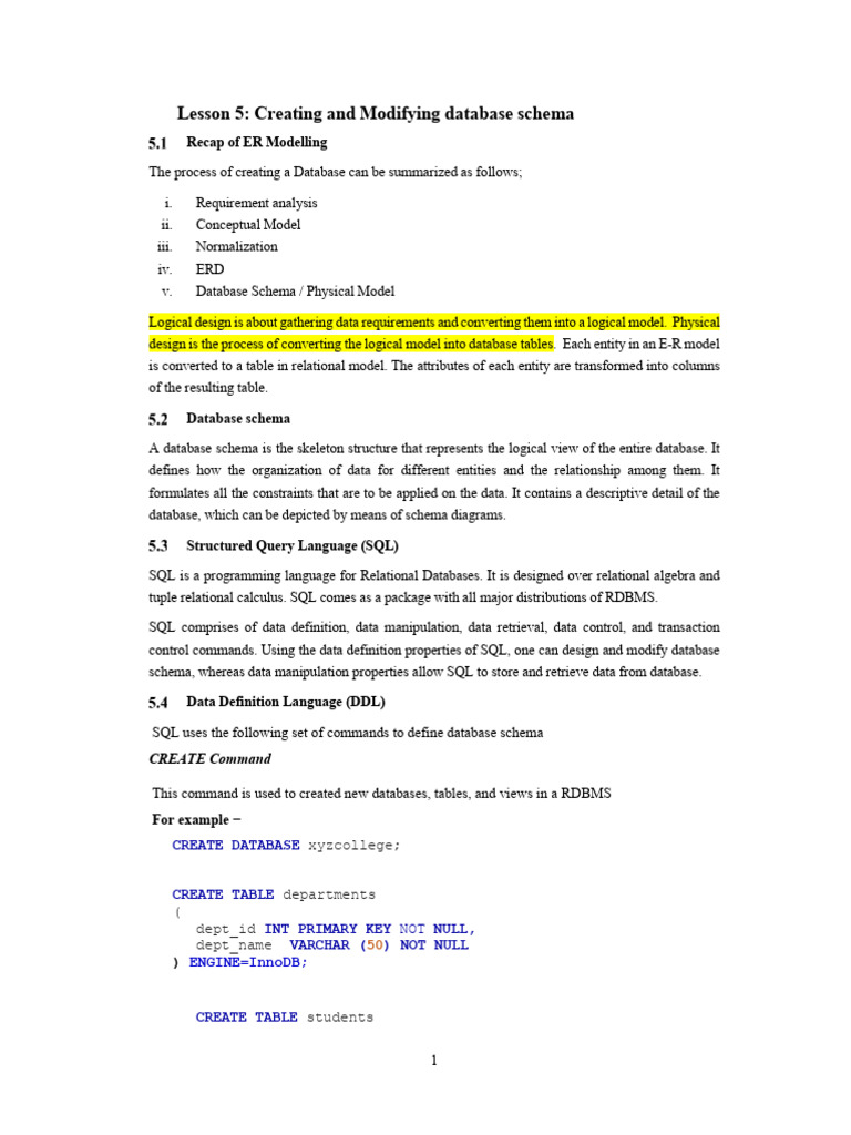 Lesson05-Creating and Modifying Database Schema | PDF | Relational ... Lesson05-Creating and Modifying Database Schema | PDF | Relational ...