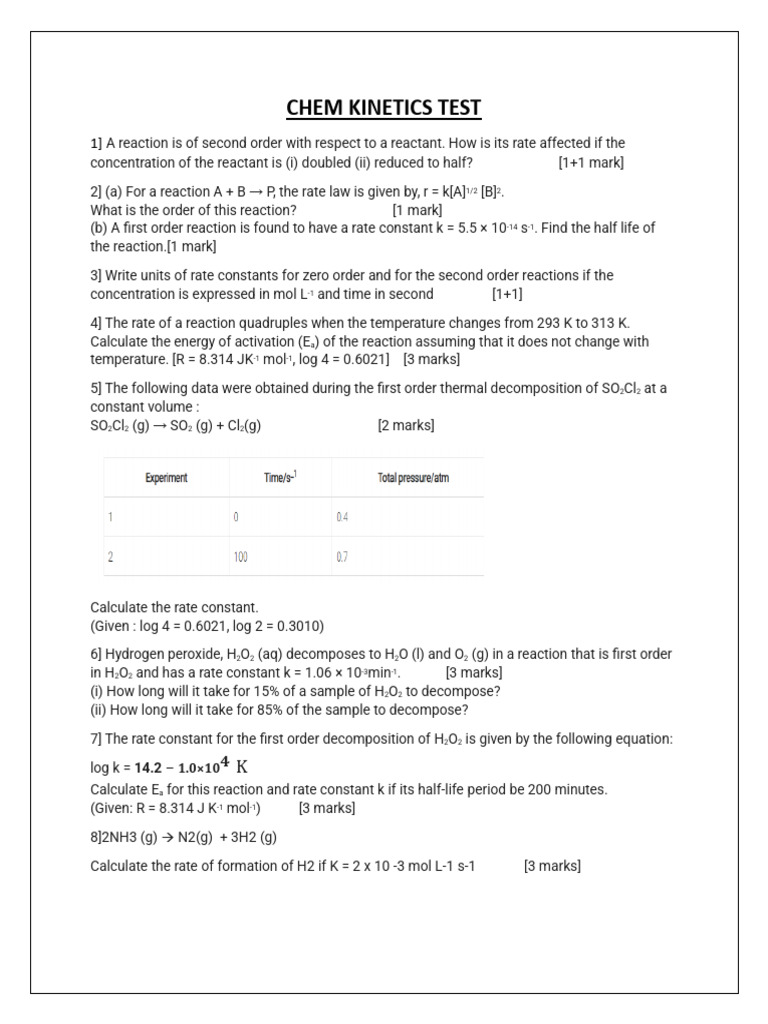 Chem Kinetics Test | PDF