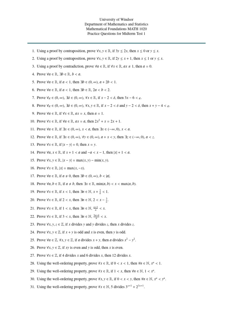 Practice Questions For Test 1 MATH1020 | PDF | Mathematical Proof ...