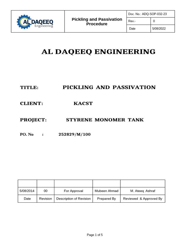 pickling-and-passivation-procedure | PDF | Nitric Acid | Materials