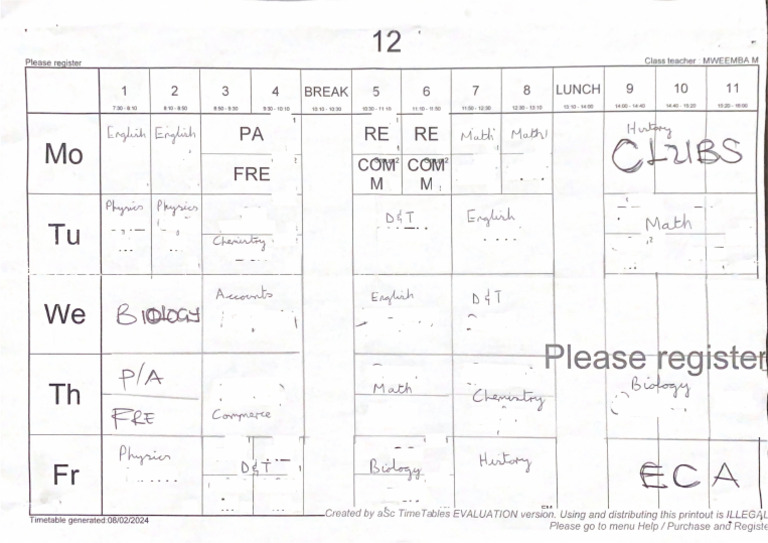 Timetable | PDF