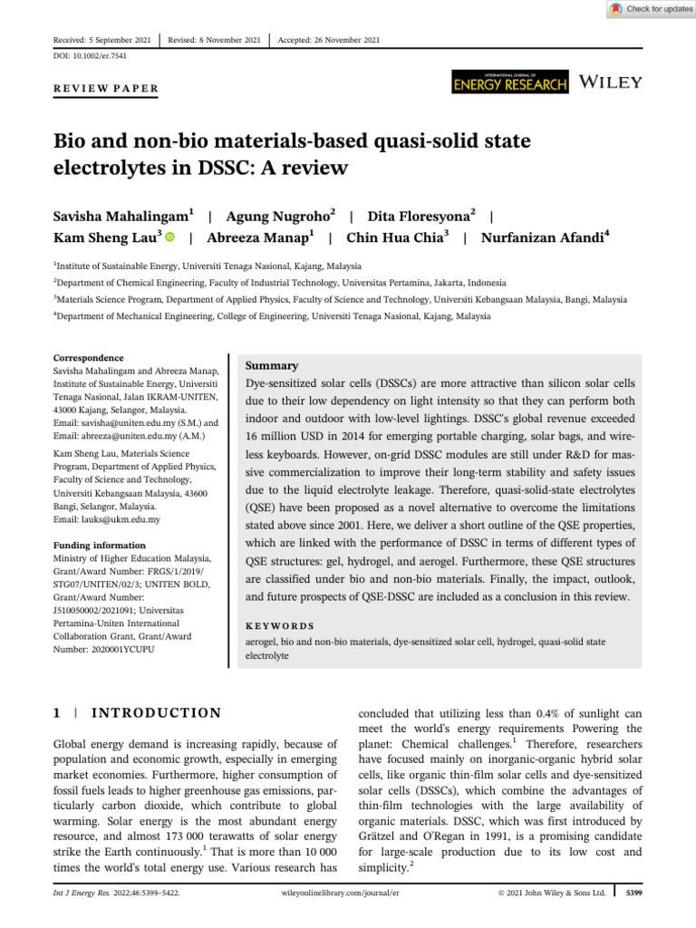 Intl J of Energy Research - 2021 - Mahalingam - Bio and Non Bio ...