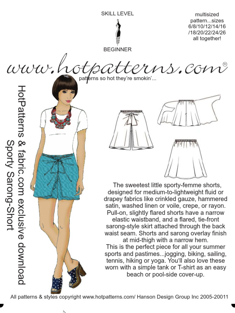Hot Patterns Sarong - Shorts - Pattern | PDF | Seam (Sewing) | Textile Arts