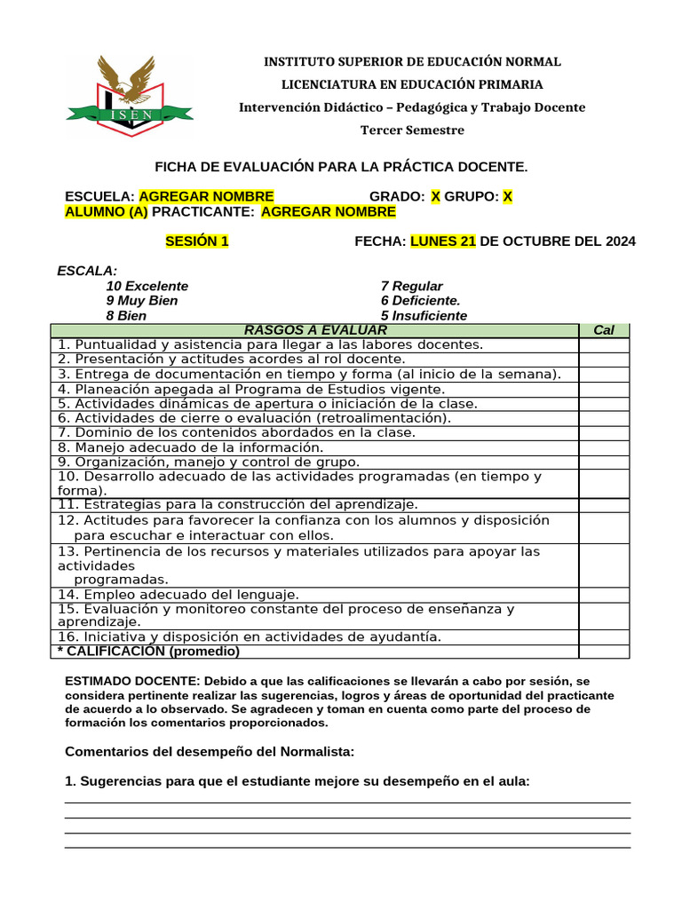 FICHA DE EVALUACI-N.doc | PDF | Maestros | Evaluación