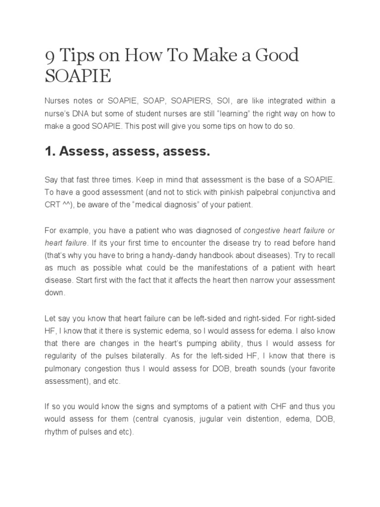 Tips for Effective SOAPIE Nursing Notes | PDF | Heart Failure | Heart