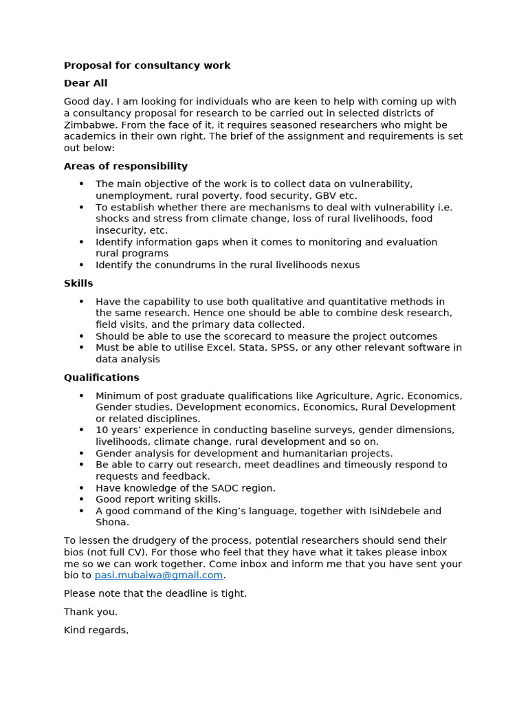 Proposal For Consultancy Work | PDF | Career & Growth | Business
