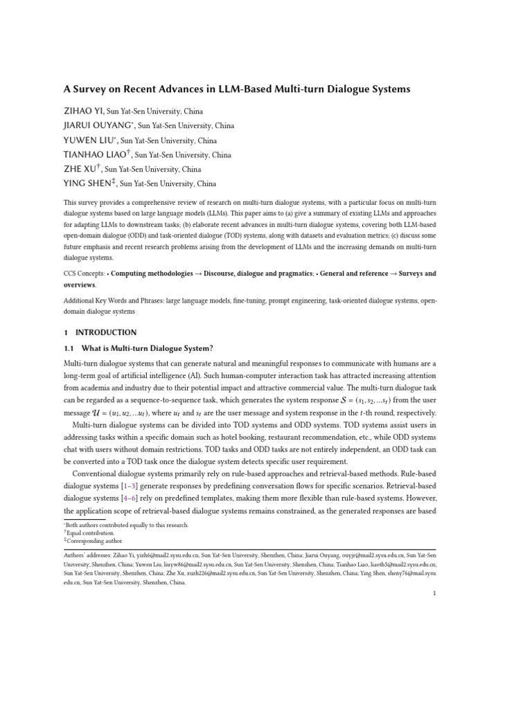 A Survey On Recent Advances in LLM-Based Multi-Turn Dialogue Systems | PDF | Applied Mathematics ...