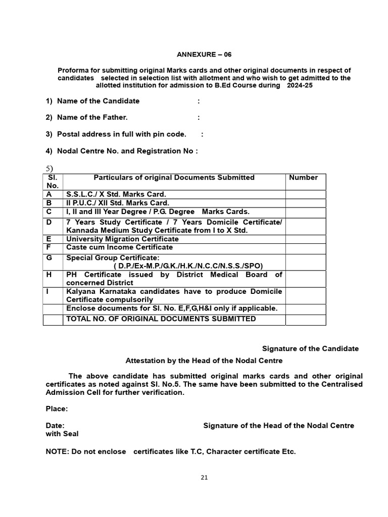 Annexure-6 For B.Ed Verification | PDF