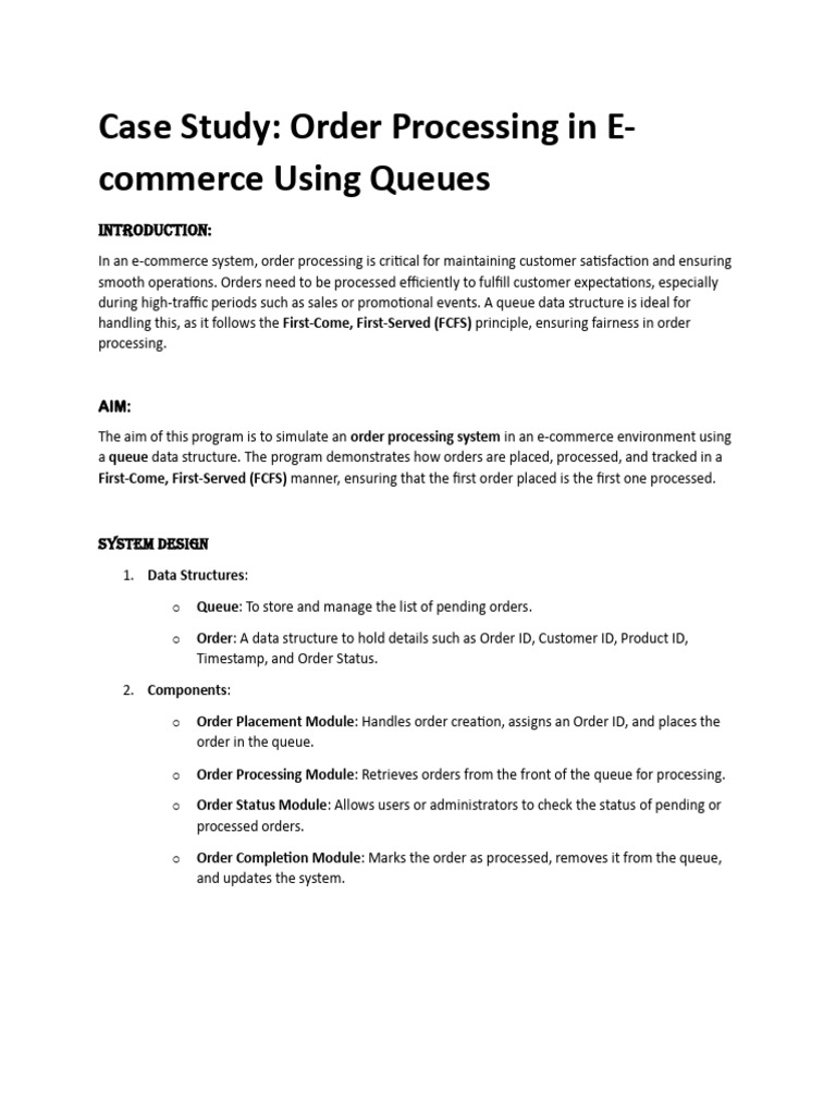 Case Study DS | PDF | Queue (Abstract Data Type) | E Commerce