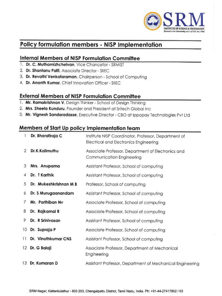 Policy Formulation Members Nisp | PDF