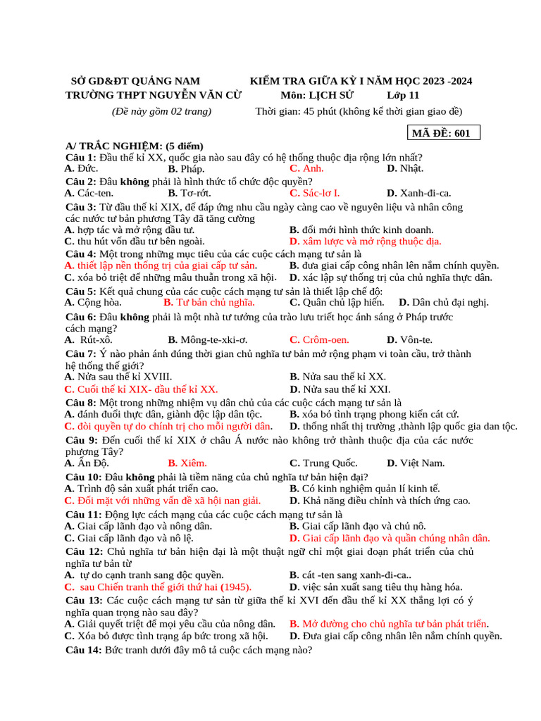 Đáp Án - De-Giua-Ki-1-Lich-Su-11-Nam-2023-2024-Truong-Thpt-Nguyen-Van-Cu-Quang-Nam | PDF