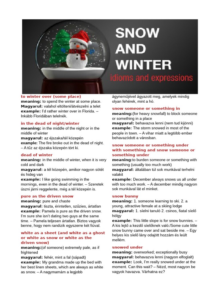 Snow and Winter Idioms and Expressions English Learning | PDF