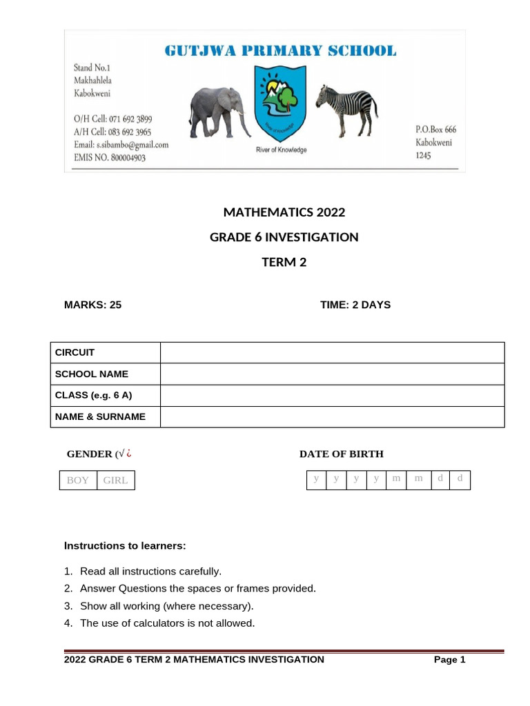 Grade 6 Term 2 Maths Investigation | PDF