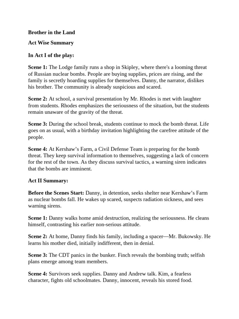 Brother in The Land ACT Wise Summaries | PDF | Young Adult