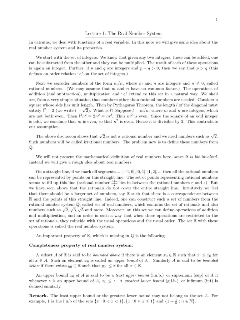 Lecture 1 | PDF | Real Number | Numbers
