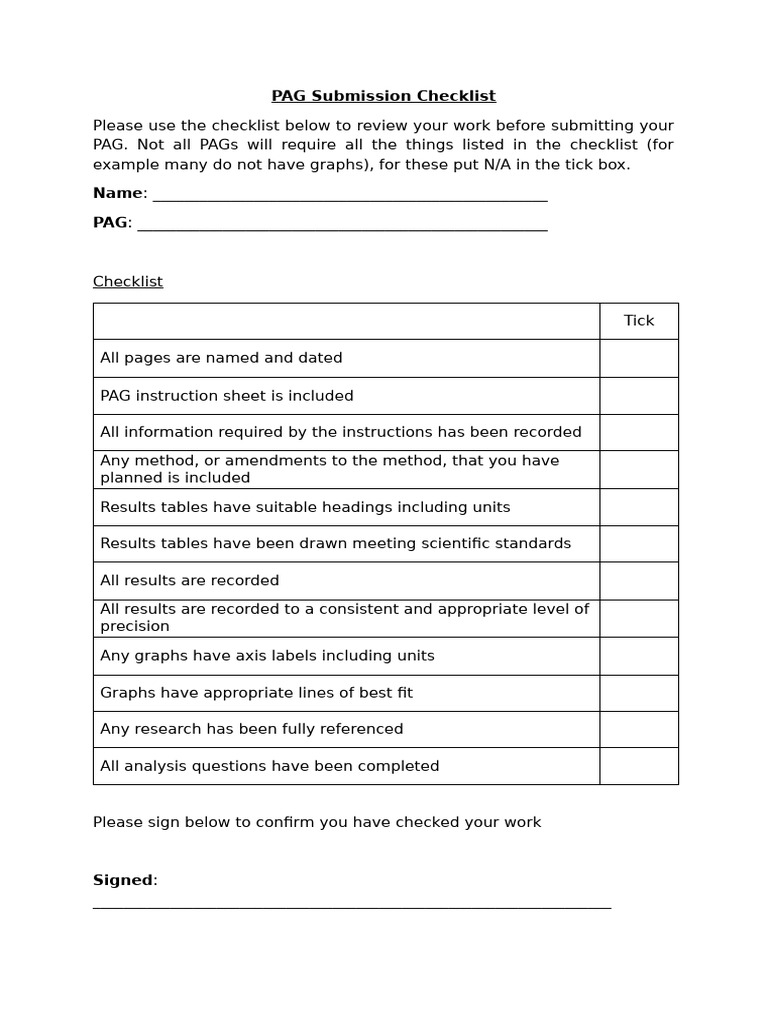 PAG Submission Checklist Guide | PDF