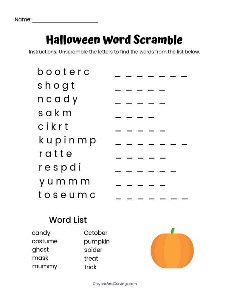 Easy Halloween Word Scramble | PDF