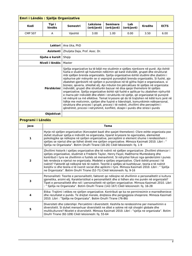 CMP - 507 - Sjellja Organizative | PDF