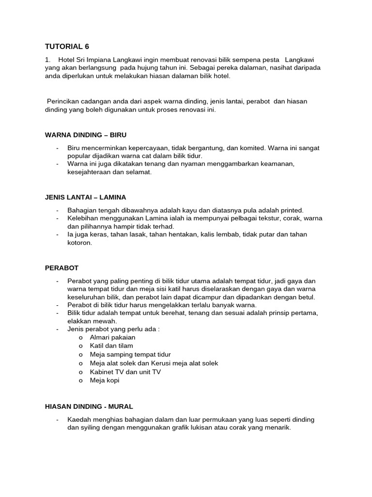TUTORIAL 6 Hiasan Dalaman Dan Simenfero | PDF