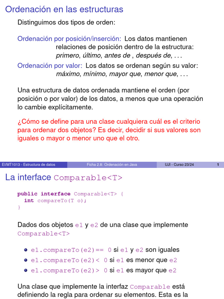 Ordenación en Java: Comparable y Comparator | PDF | Java (lenguaje de programación ...
