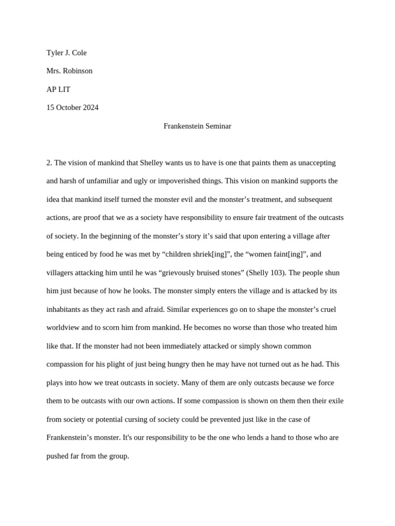 Frankenstein's Themes: Society, Ethics, and Responsibility | PDF ...