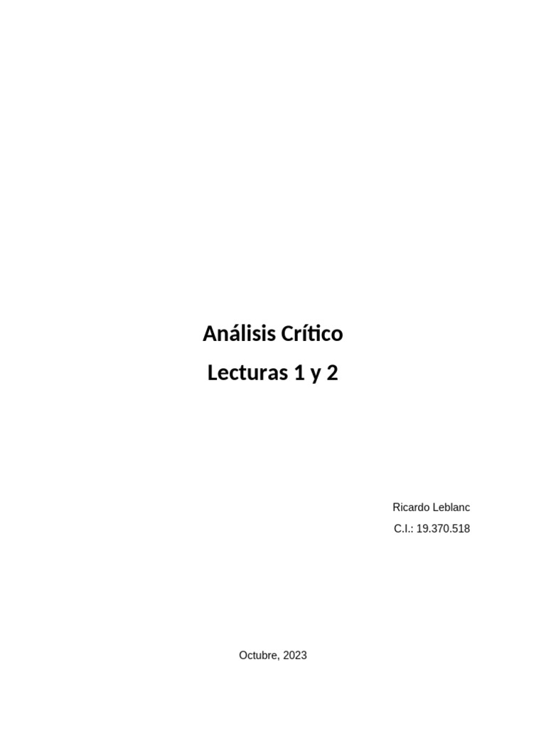 Analisis Critico Lecturas 1 y 2 | PDF | Enseñando | Pedagogía
