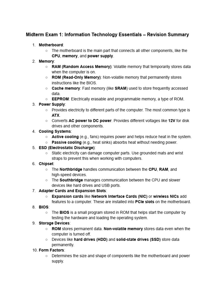 Midterm Exam 1 - Part 1 Tech | PDF | Random Access Memory | Read Only Memory