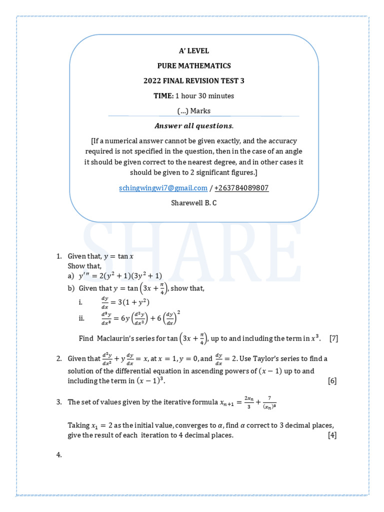 2022 Pure Mathematics Revision Test - 3 - Share | PDF | Group ...