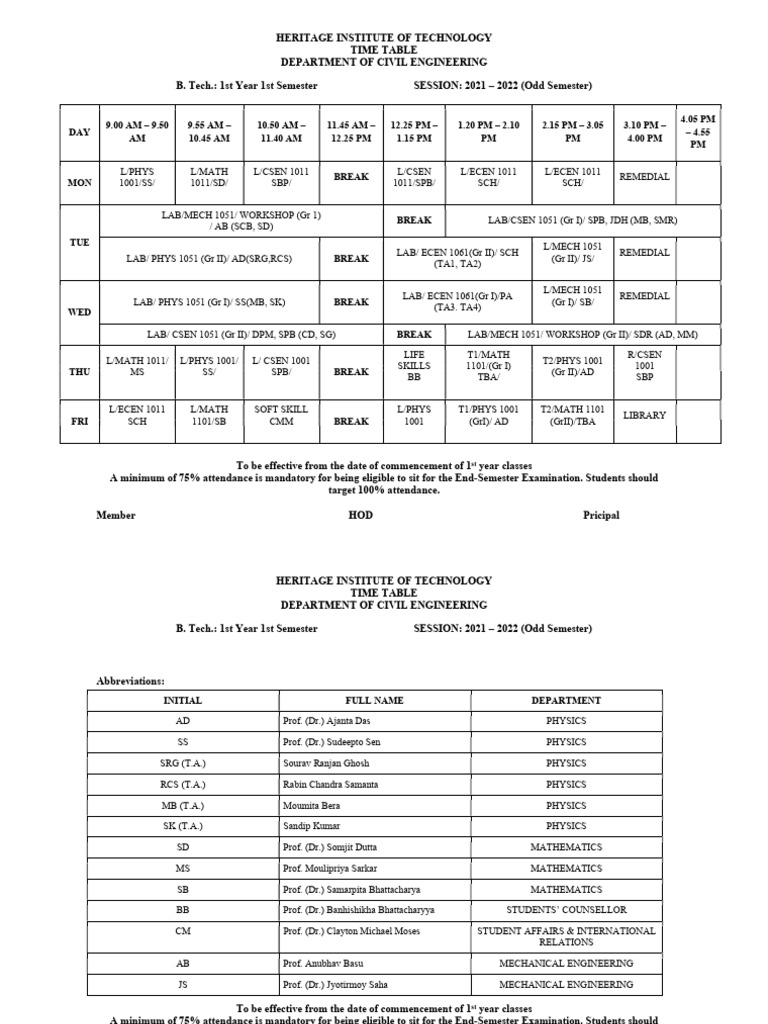 823160807routine - CE - B. Tech 1st Sem - 2021-22 | PDF | Engineering