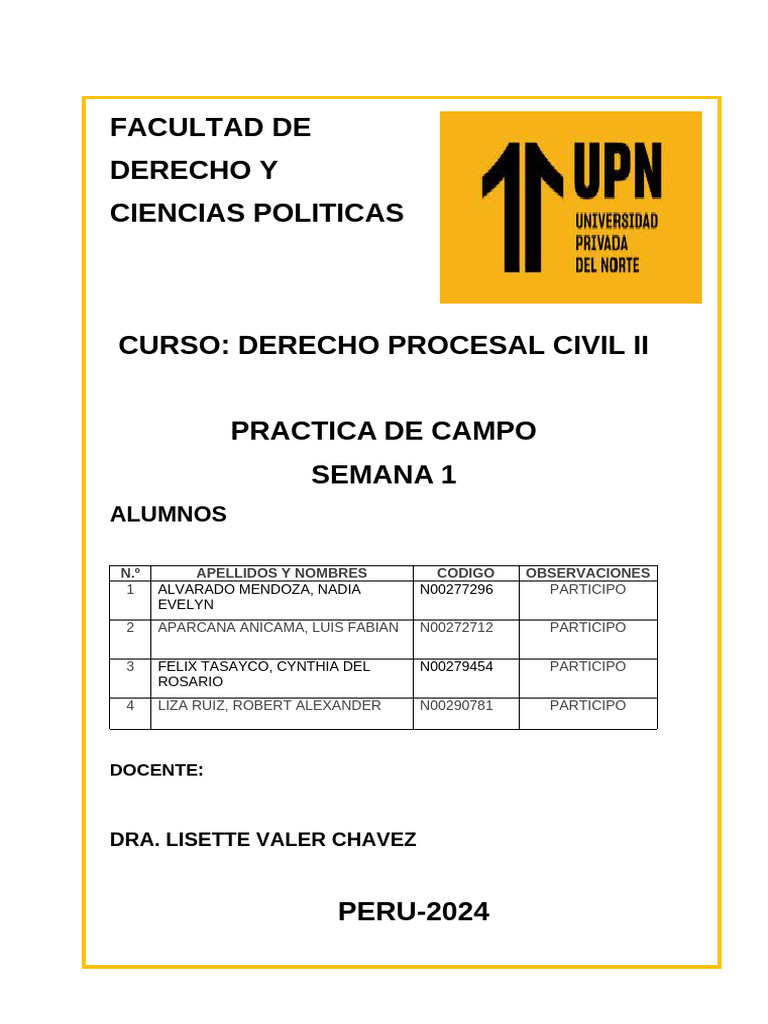 DPC II Practica de Campo Semana 1 | PDF | Demanda judicial | Justicia