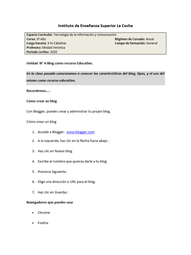 Tic-clase 2-U4 | PDF | Blog | Informática