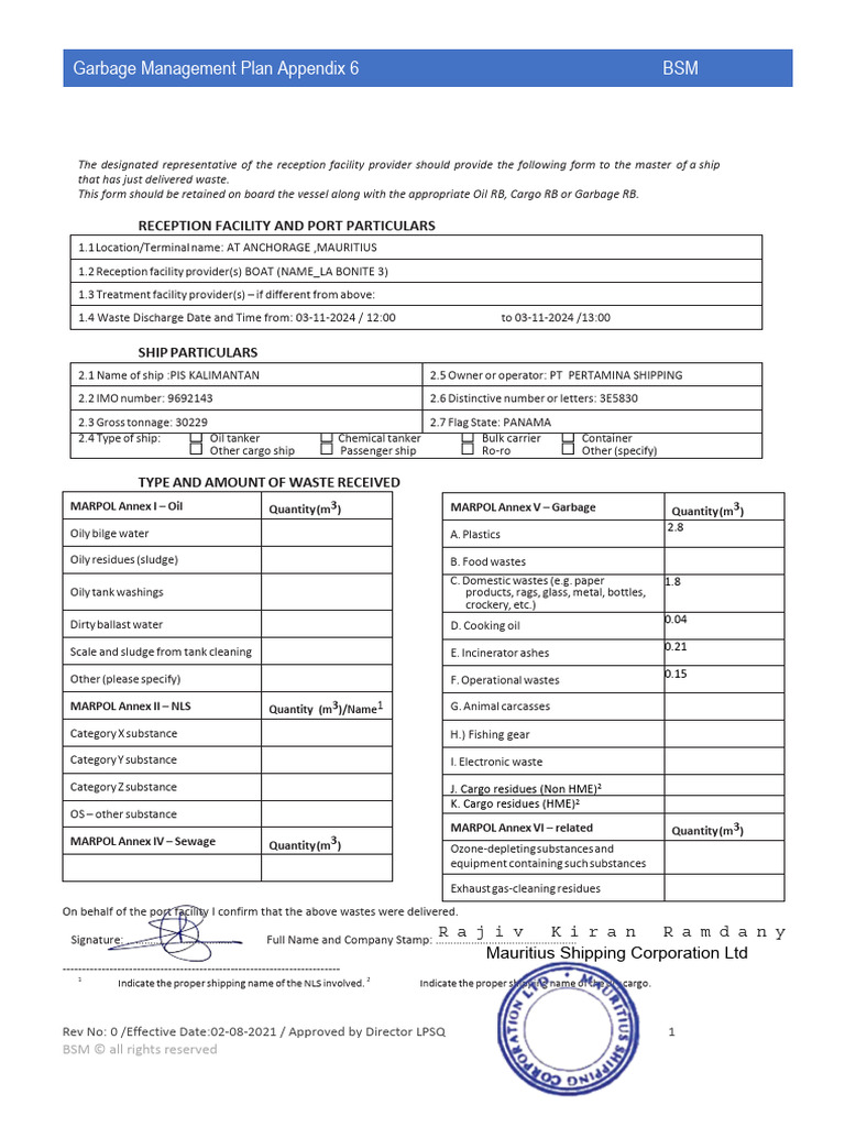 Garbage Disposal Receipt Mauitius 03.11.2024 | PDF | Waste | Freight ...