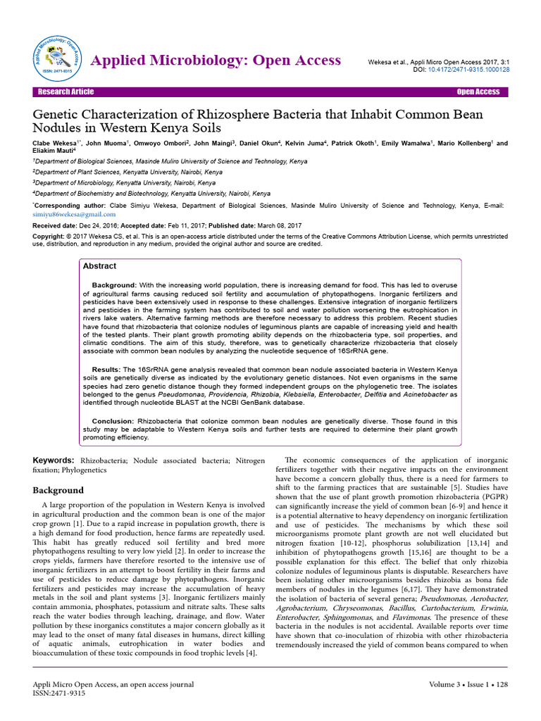 Genetic Characterization of Rhizosphere Bacteria That Inhabit Common ...
