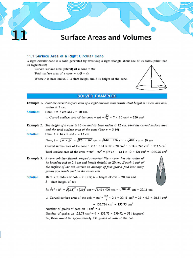 CLASS IX - MATHEMATICS - 11. SURFACE AREAS AND VOLUMES | PDF