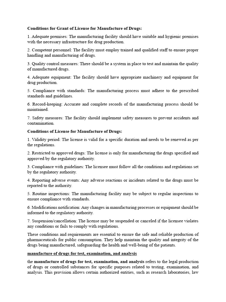 Conditions for Drug Manufacturing License | PDF | Clinical Trial | License