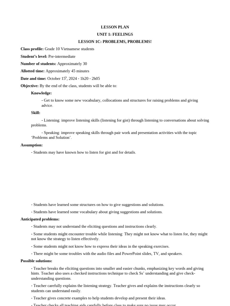 Nhóm 3 - Lesson Plan - Teaching Listening | PDF | Vocabulary | Teachers