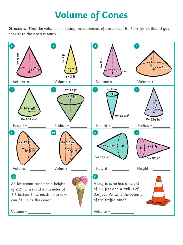 Color Volume of Cones Activity | PDF | Volume | Metrology