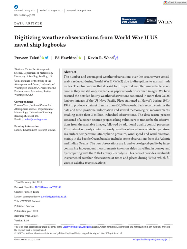 Geoscience Data Journal - 2023 - Teleti - Digitizing Weather ...