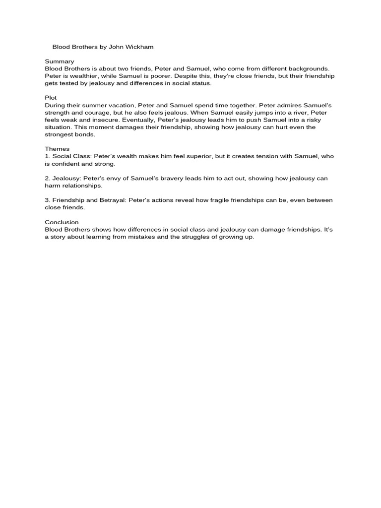 Blood Brothers Plot | PDF