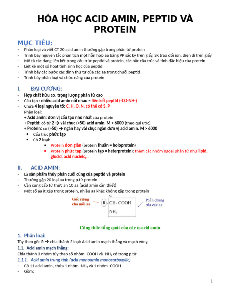 HÓA HỌC ACID AMIN, PEPTIT VÀ PROTEIN | PDF