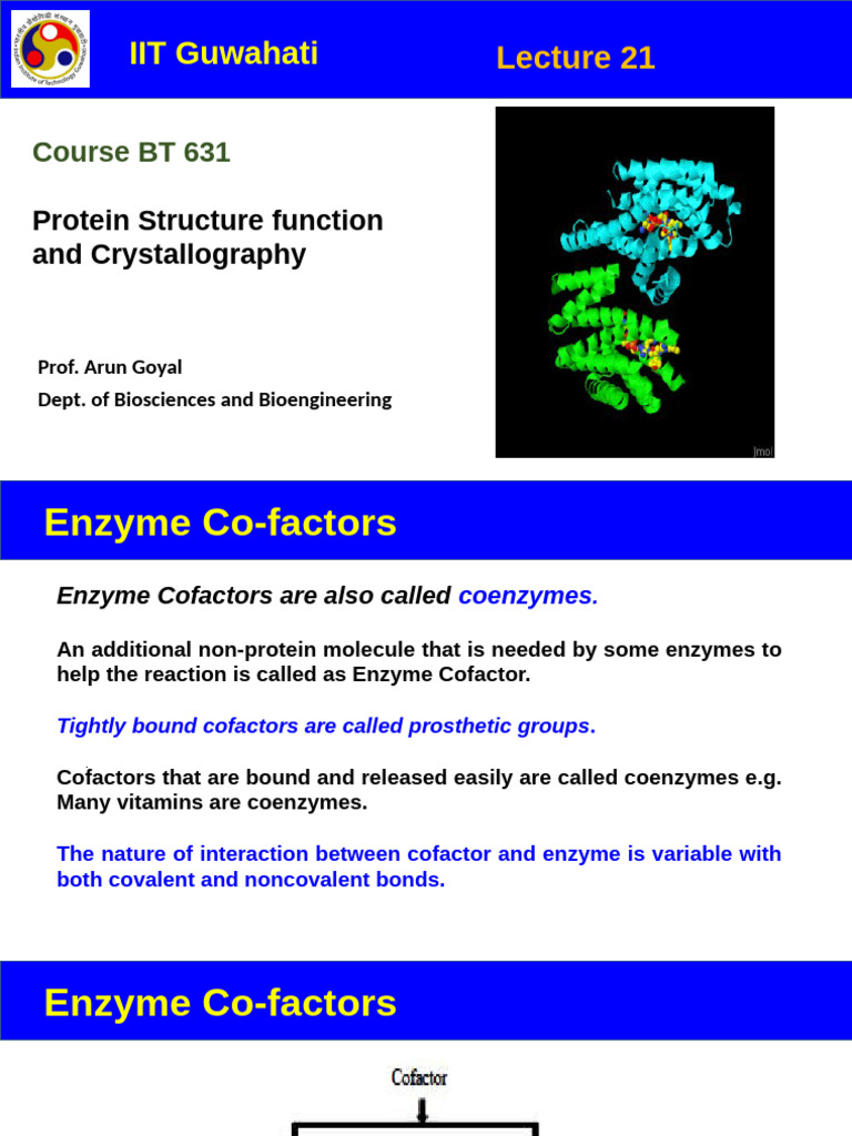 Lecture 21-Enzyme Cofactors | PDF | Cofactor (Biochemistry) | Enzyme