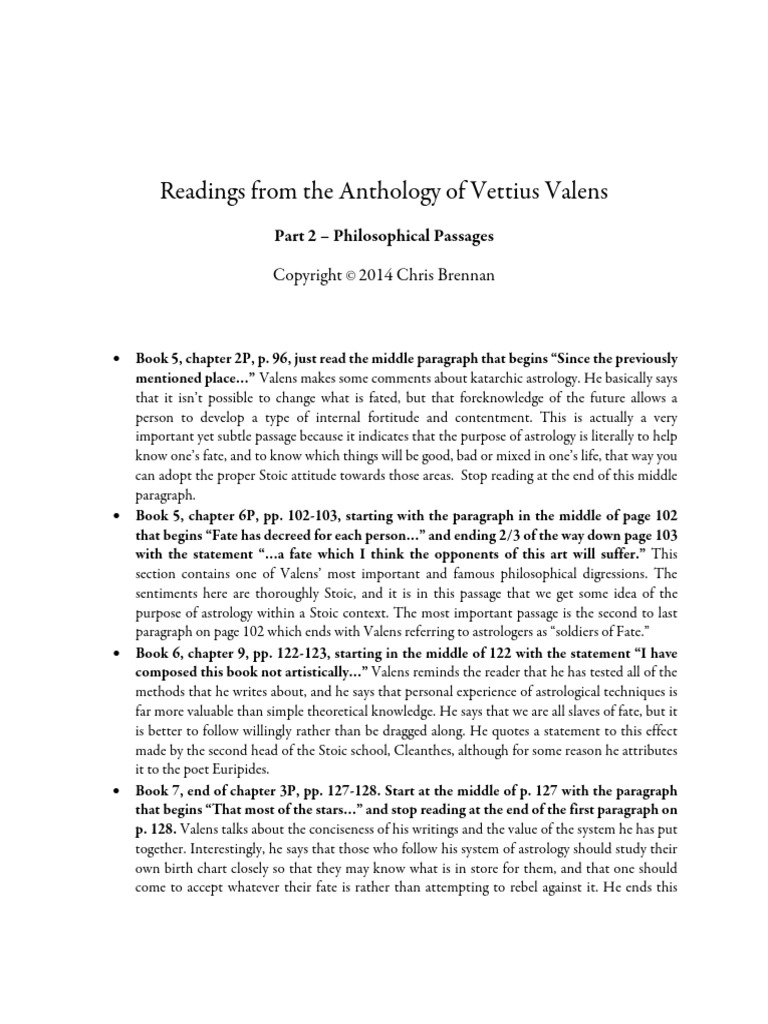 Readings From The Anthology of Vettius Valens - Part 2 - Philosophical ...